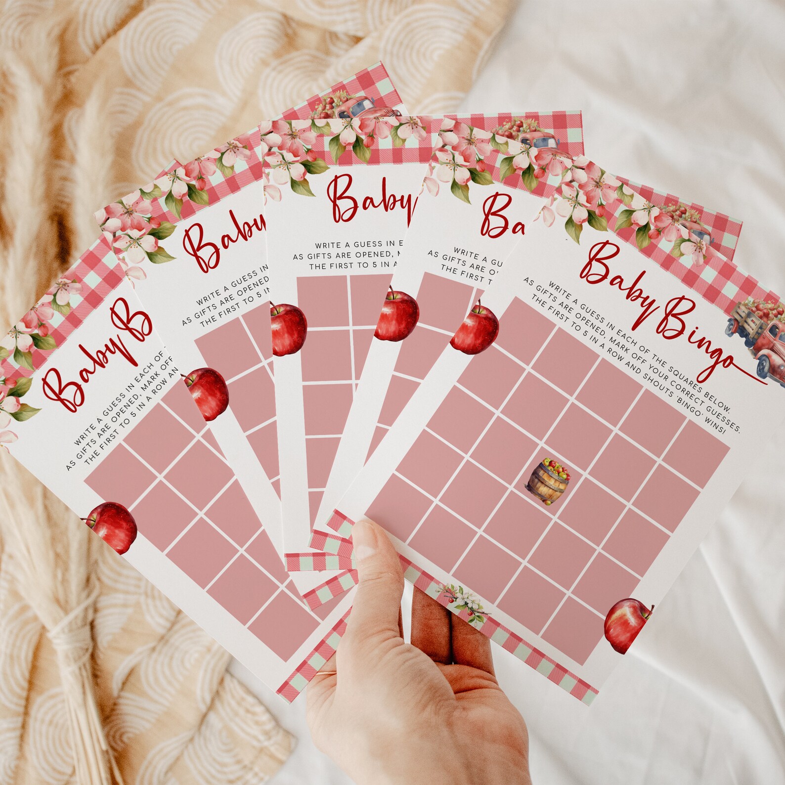 Apple of Our Eye Baby Shower Bingo Template, Red Apple Gift Guessing ...