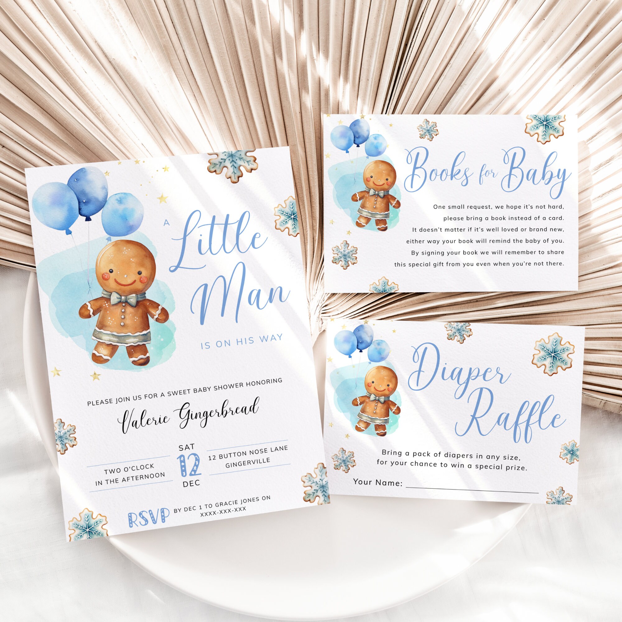 Gingerbread Man Baby Shower Invitation Bundle in Blue for a - Etsy