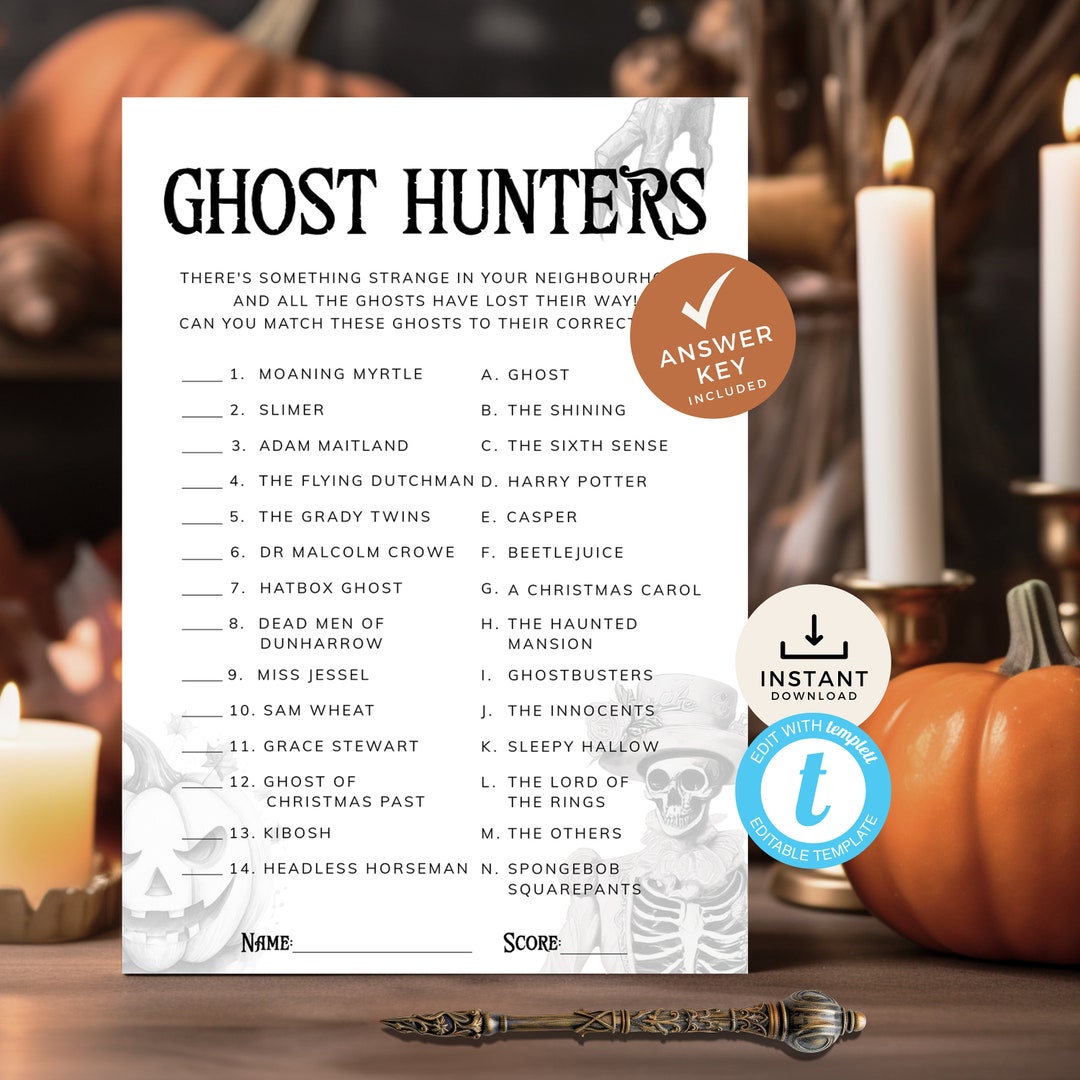 Ghost Hunters Halloween Game Printable, Match the Ghost to the Movie ...