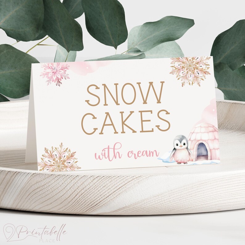 Pink Winter Wonderland Buffet Card, Potluck Food Label, Snow in Love ...