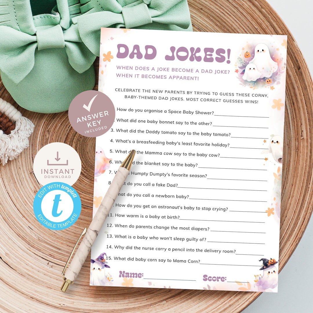 A Little Boo is Almost Due Dad Jokes Baby Shower Game, Halloween Guess ...
