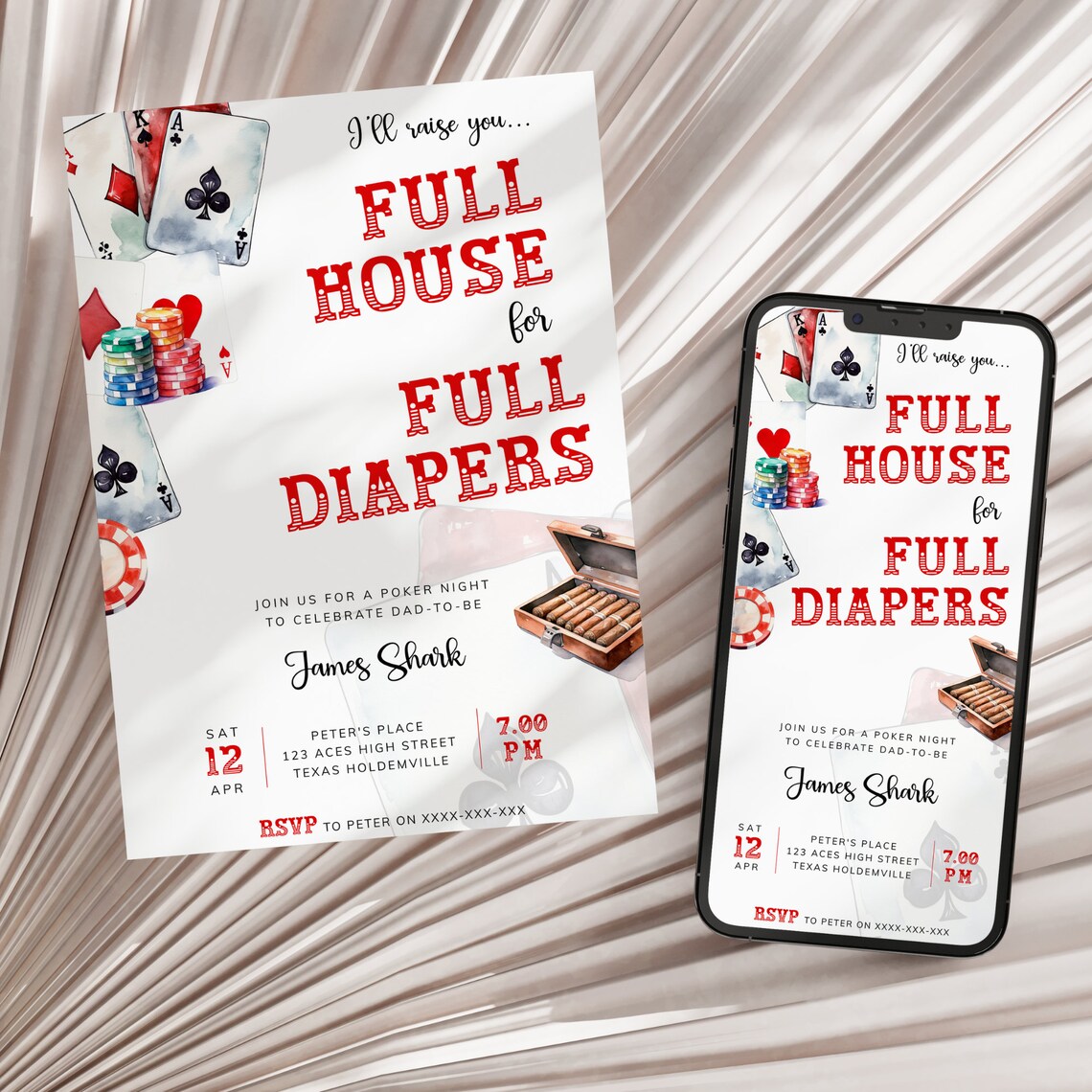 Dad Baby Shower Invite for a Poker Night Invitation or Casino Theme ...