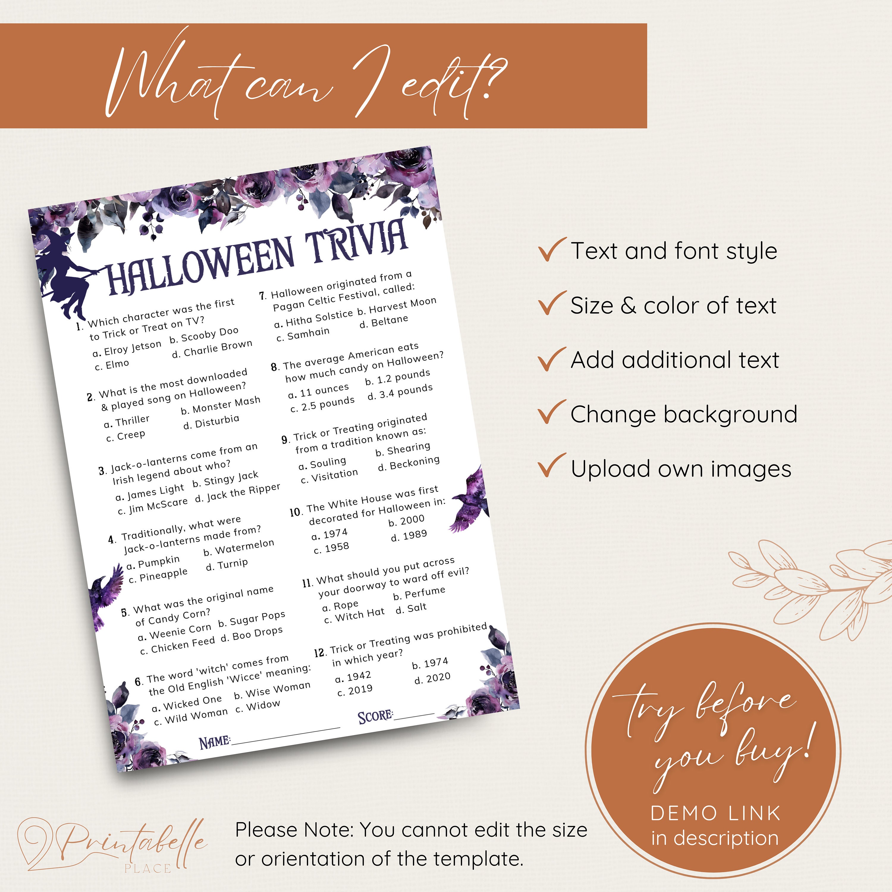 Halloween Trivia Game Card With Answer Key, Spooky Season General ...