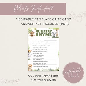 Safari Baby Shower Nursery Rhyme Quiz, A Little Wild One Childrens ...