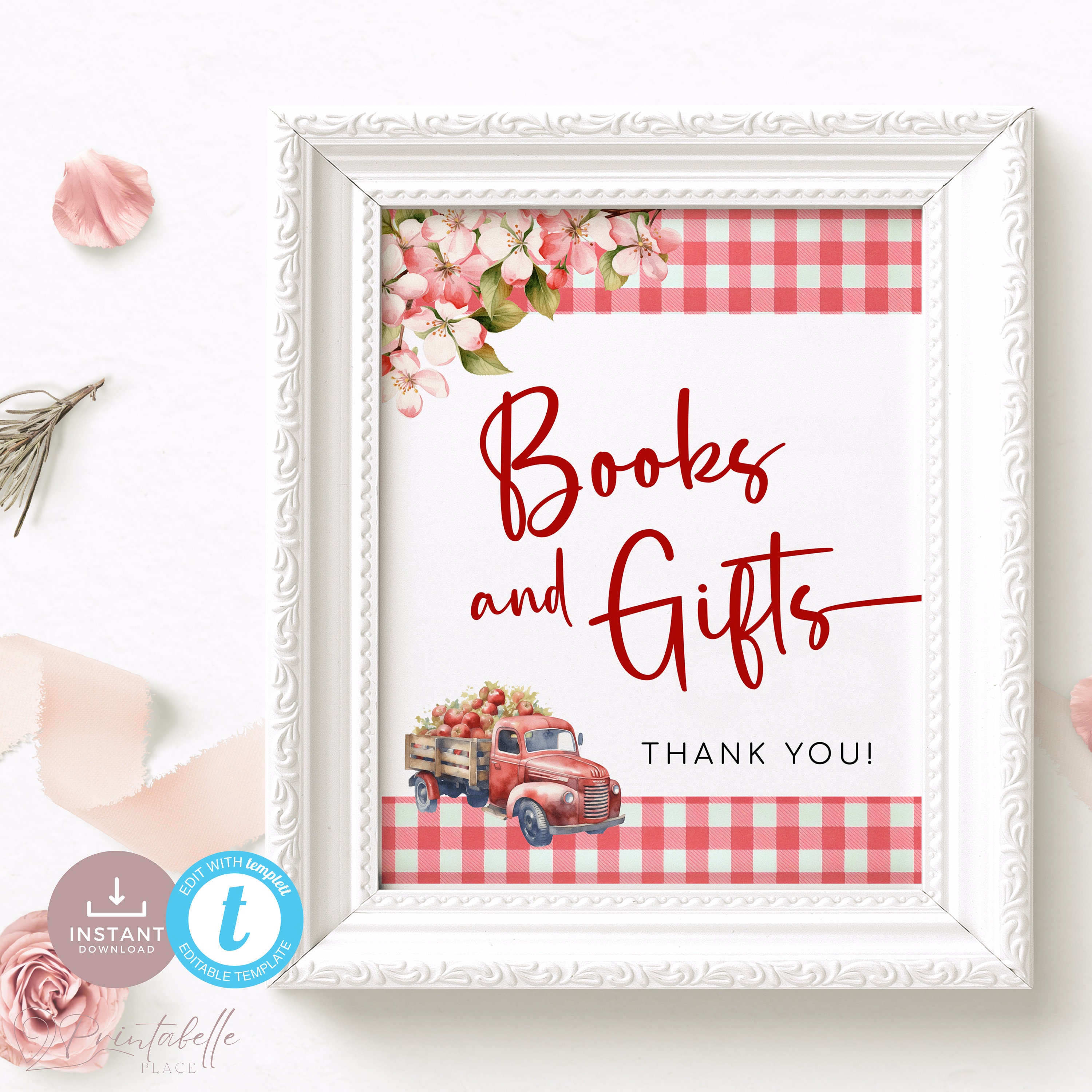 Apple of Our Eye Baby Shower Sign Bundle, Red Gingham Cottagecore Table ...