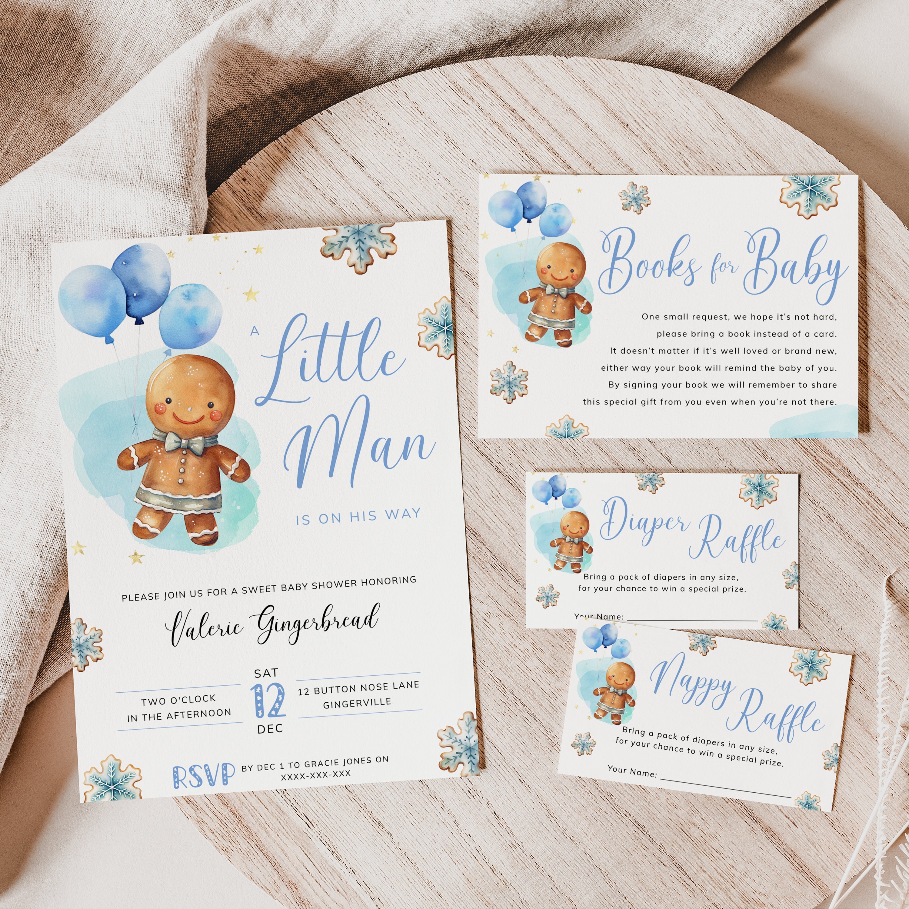 Gingerbread Man Baby Shower Invitation Bundle, Christmas Cookie Invite ...