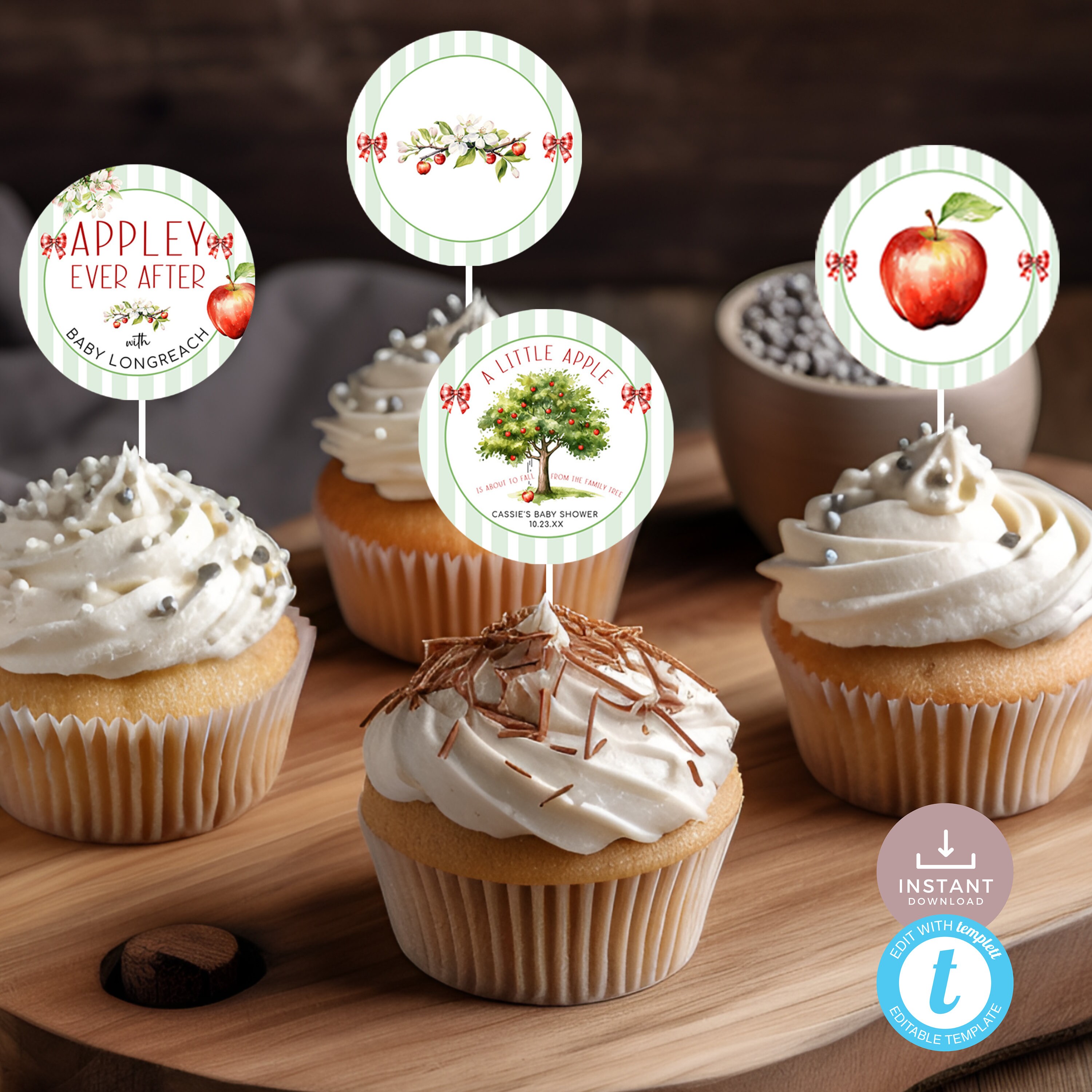 Apple Baby Shower Cupcake Toppers, A Little Apple is About to Fall From ...