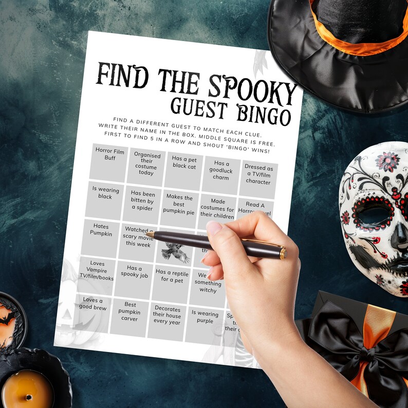 Halloween Find the Spooky Guest Bingo, Witchy People Bingo Game, Black ...