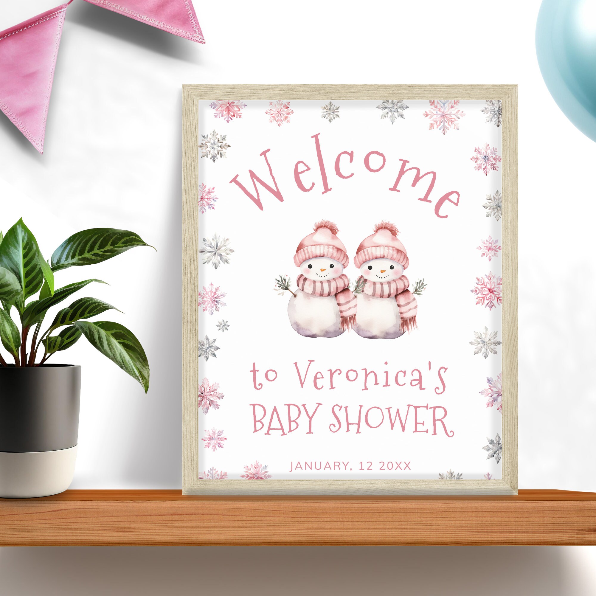 Twin Girls Baby Shower Welcome Sign Pink Winter Snow Theme - Etsy