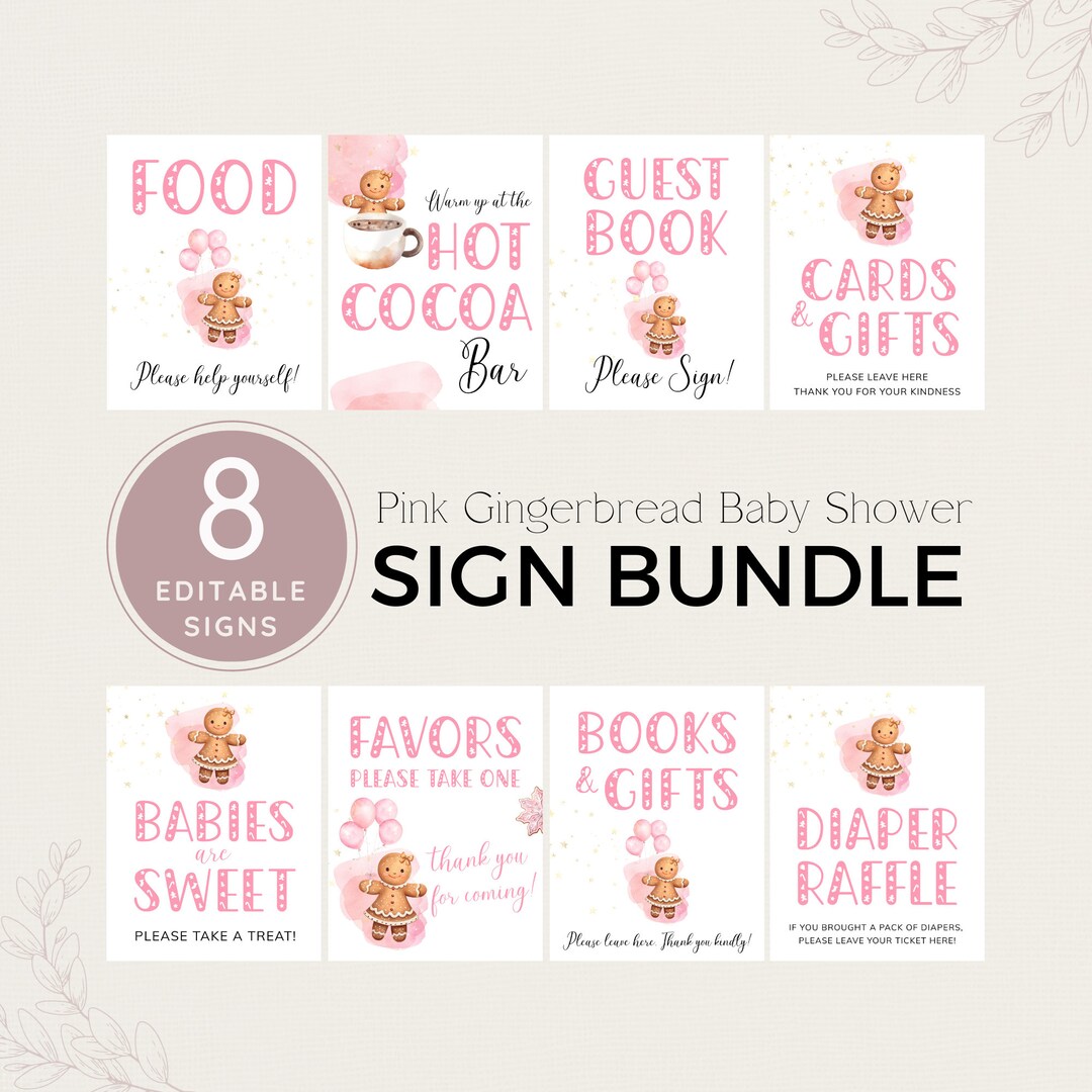 Pink Gingerbread Baby Shower Sign Bundle. A Table Signage Set - Etsy