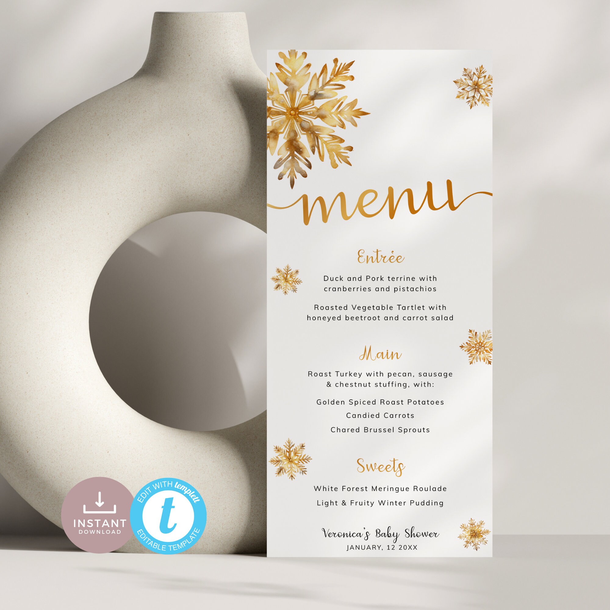 Snowflake Menu Template, Winter Wonderland Themed Table Setting Decor ...