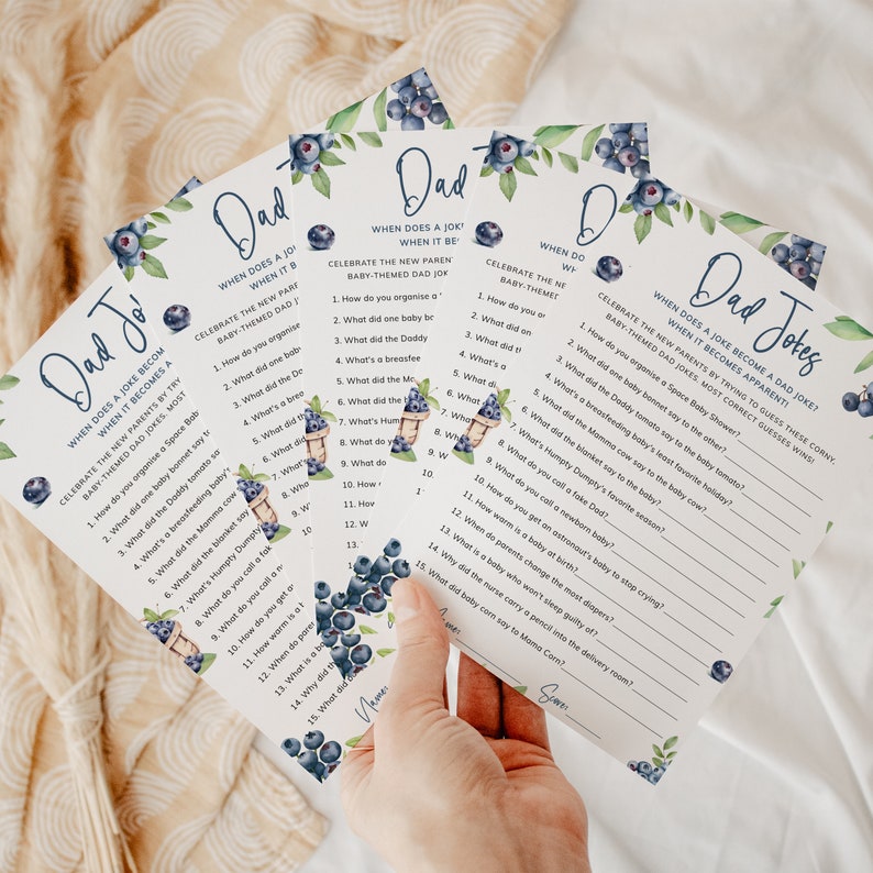 Blueberry Dad Jokes Trivia Game Template, Berry Sweet Baby Shower ...