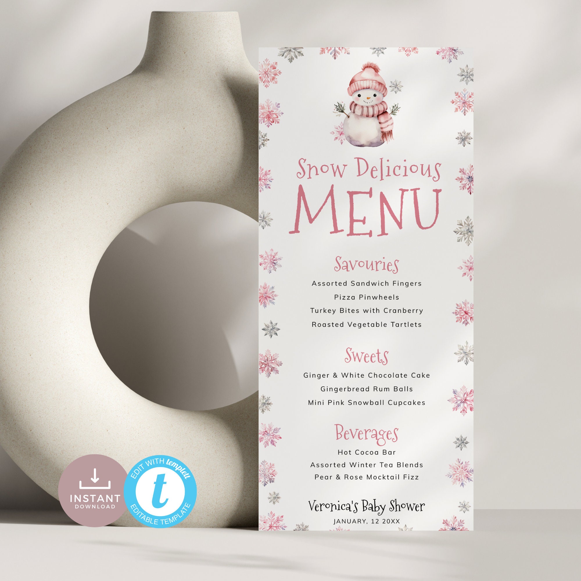 Snowman & Snowflake Menu Template for We're Snow Excited - Etsy