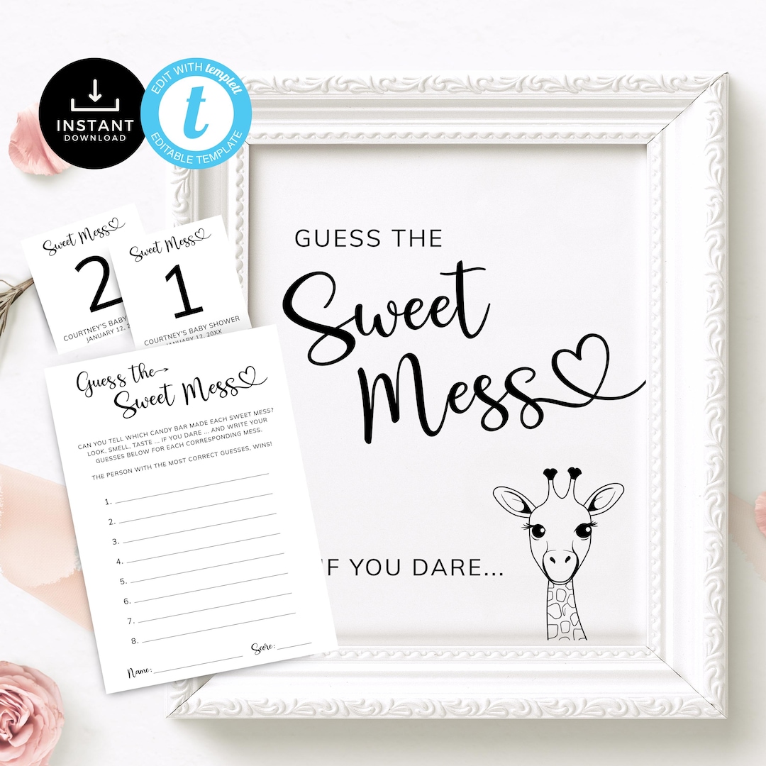 Guess the Sweet Mess Baby Shower Game, Minimal Activity Sign & Card ...