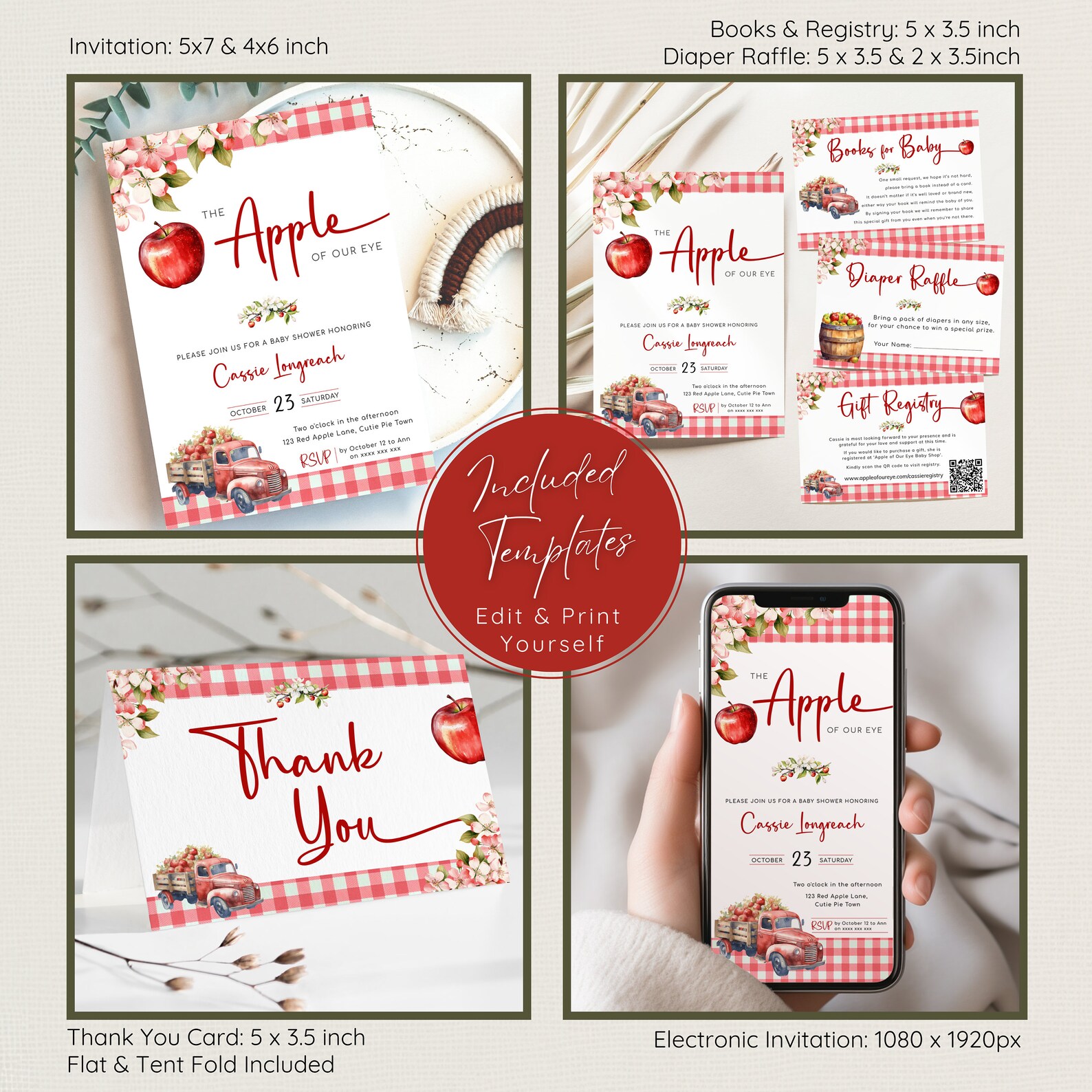 Apple of Our Eye Baby Shower Bundle, Fall Fruit Themed Mega Pack, Red ...