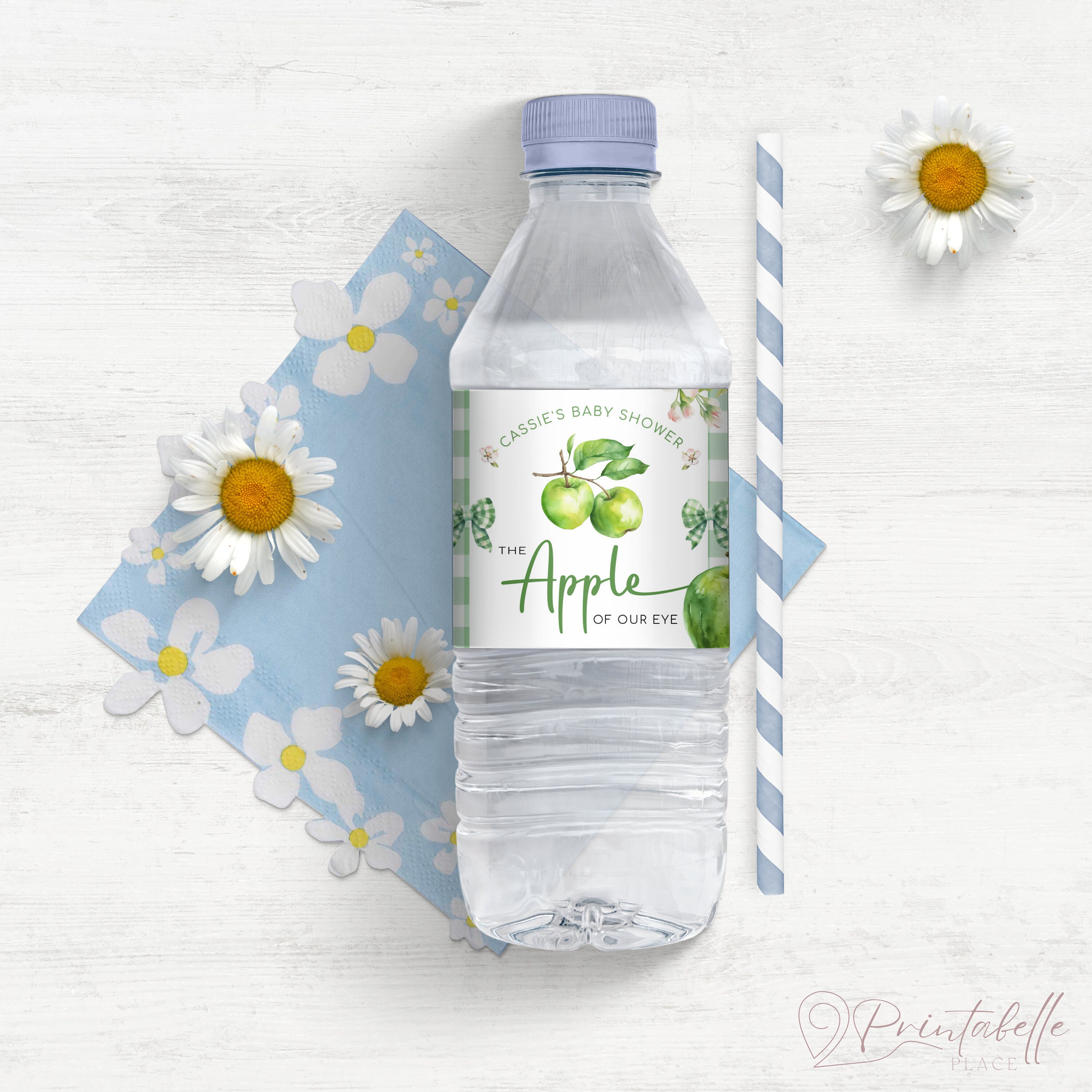 Apple of Our Eye Water Bottle Wrapper, Apple Baby Shower Wrap Around ...