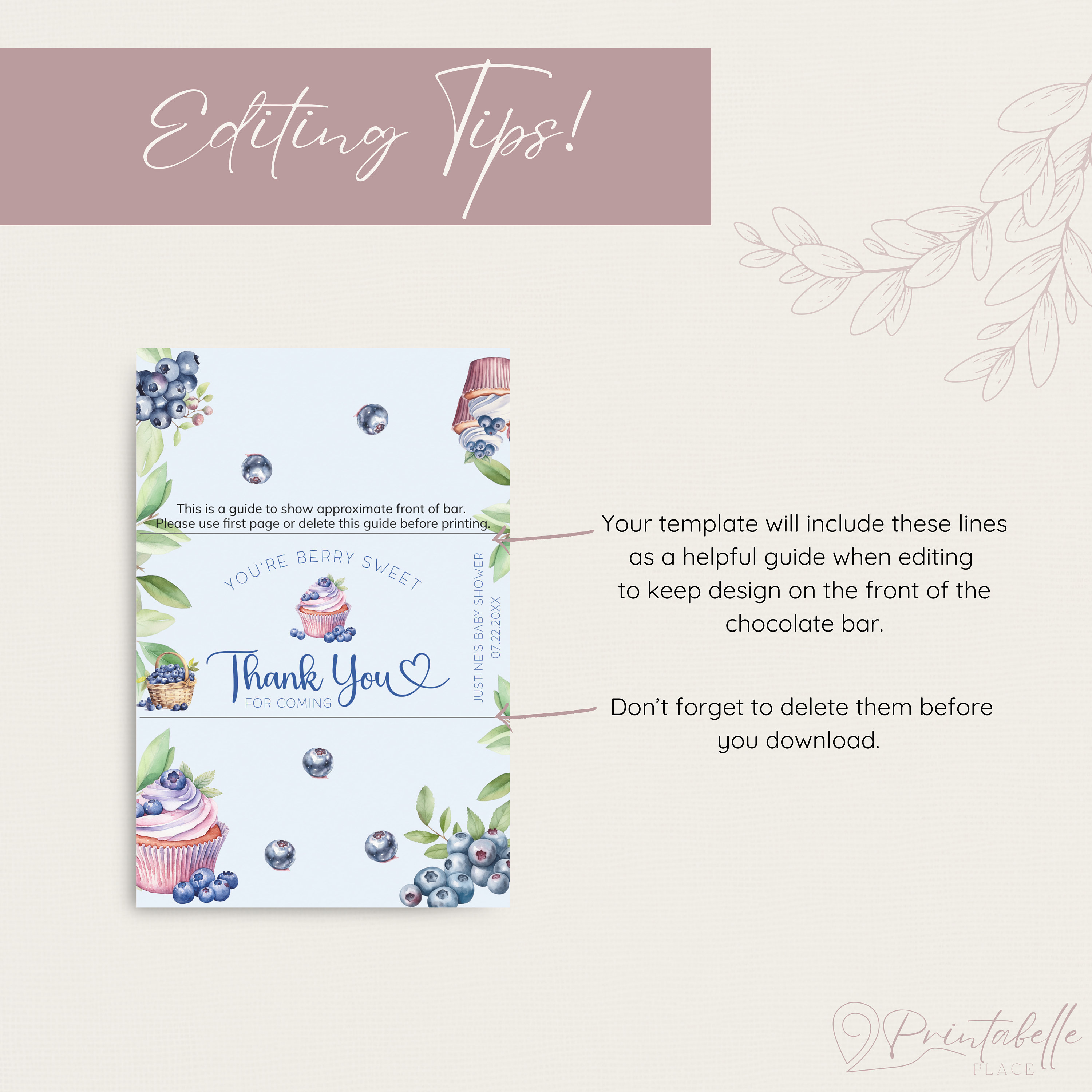 Blueberry Candy Bar Wrapper Template, Berry Sweet Favor Chocolate Cover ...