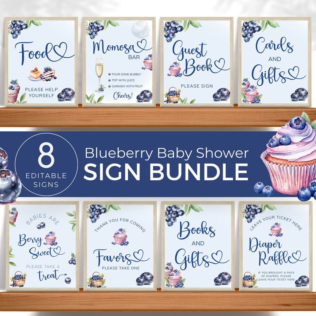 Blueberry Baby Shower Sign Bundle, Berry Sweet Sign Pack and Decor ...