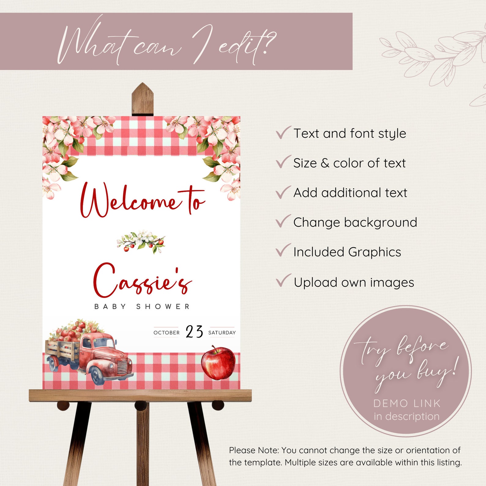 Apple of Our Eye Baby Shower Welcome Sign. Multiple Sizes, Editable ...