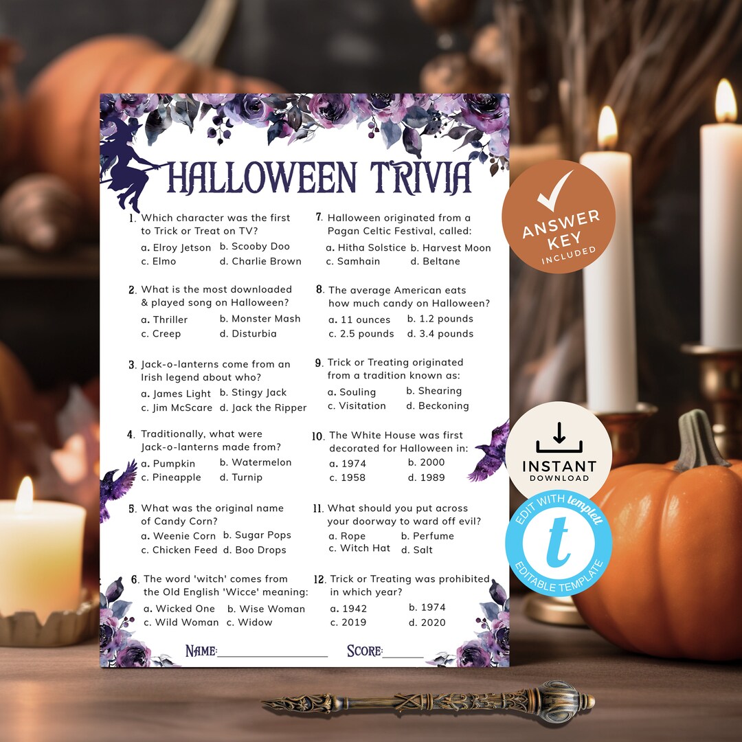 Halloween Trivia Game Card With Answer Key, Spooky Season General ...