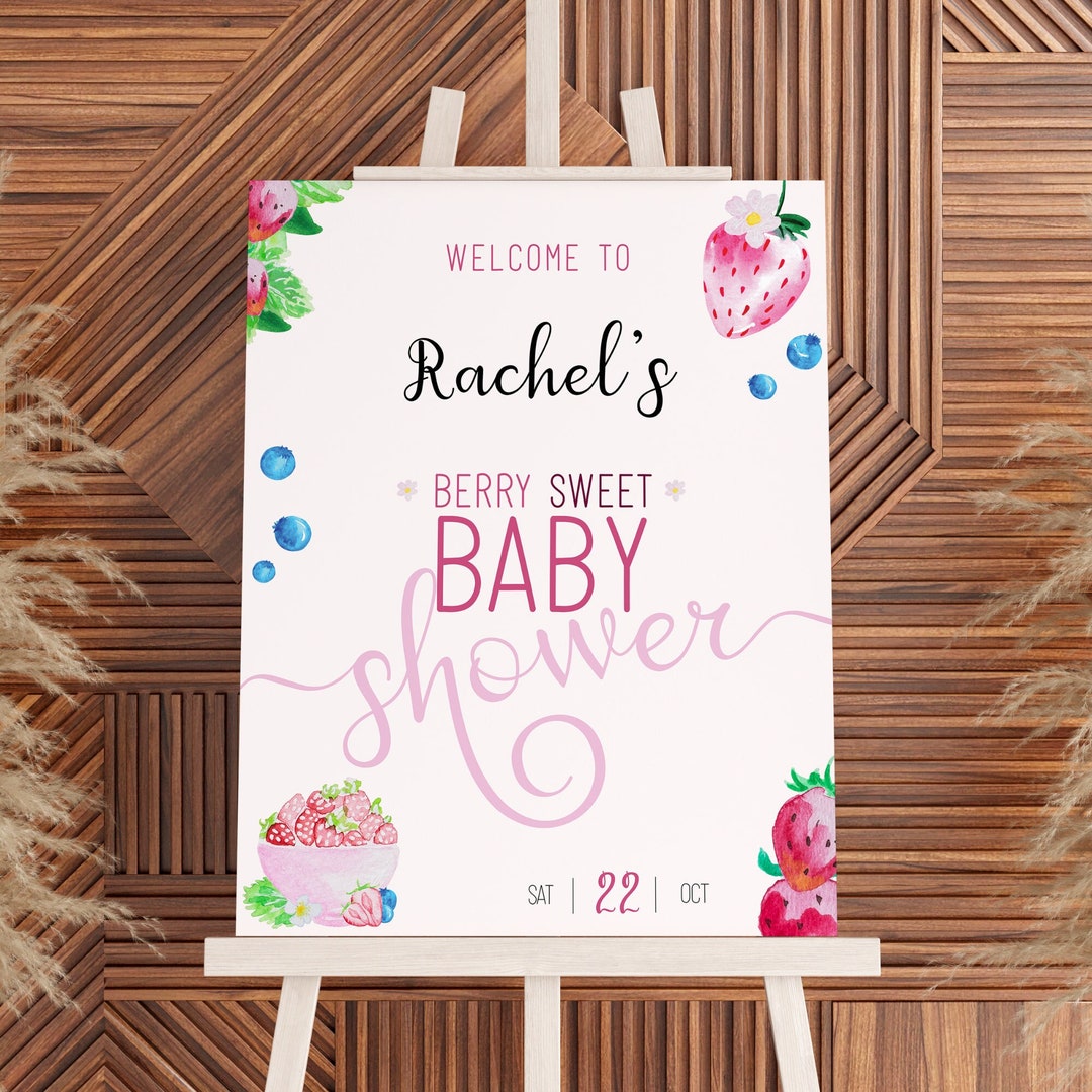 Berry Sweet Baby Shower Welcome Sign: Strawberry Entrance Poster ...