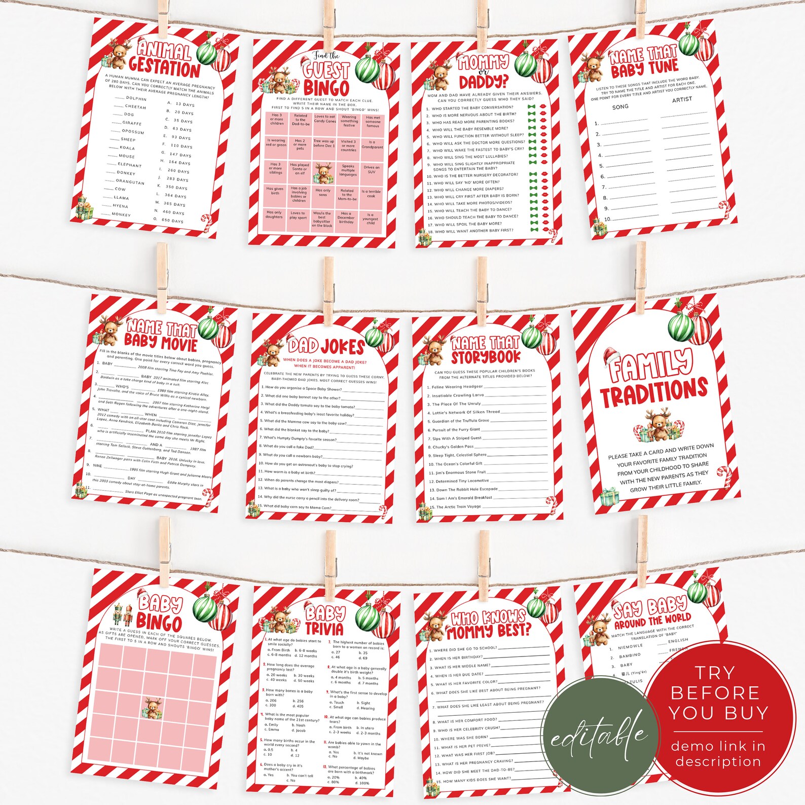 Merry Little Baby Shower Games Bundle, Christmas Pack of 12 Games ...