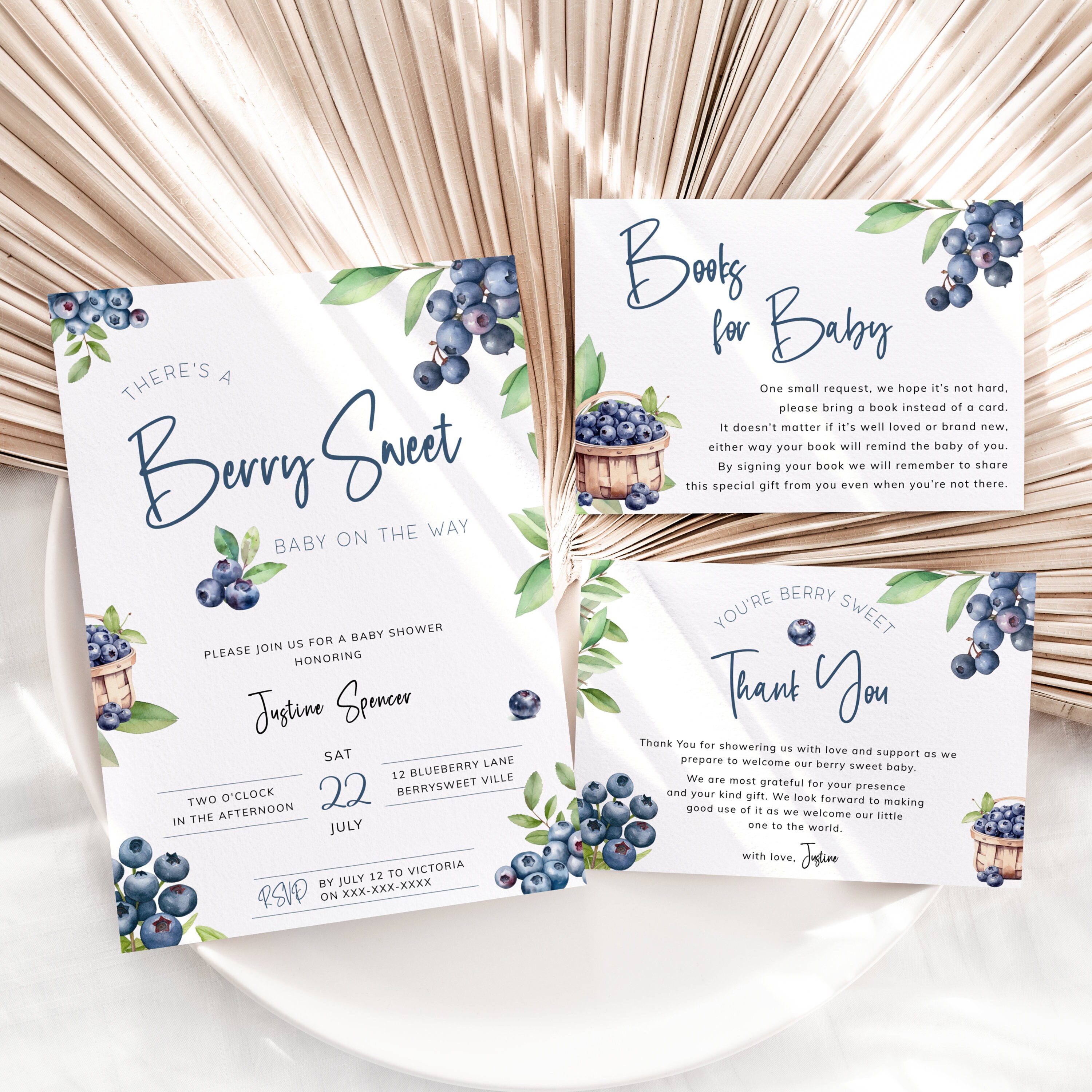 Blueberry Baby Shower Invitation Bundle, Berry Sweet Baby on the Way ...