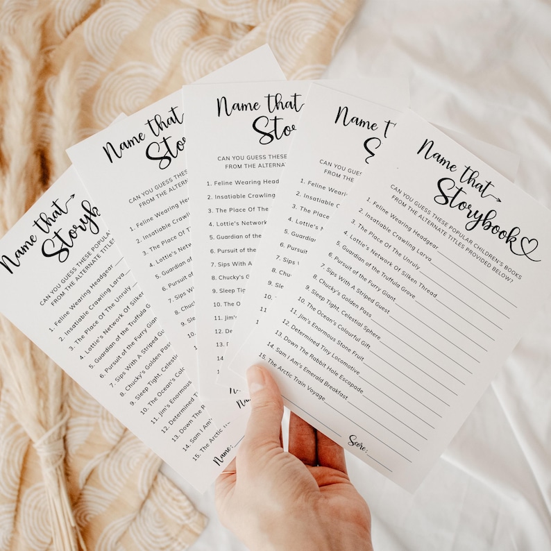 Name That Storybook Baby Shower Game, Alternate Titles Game, Minimal ...