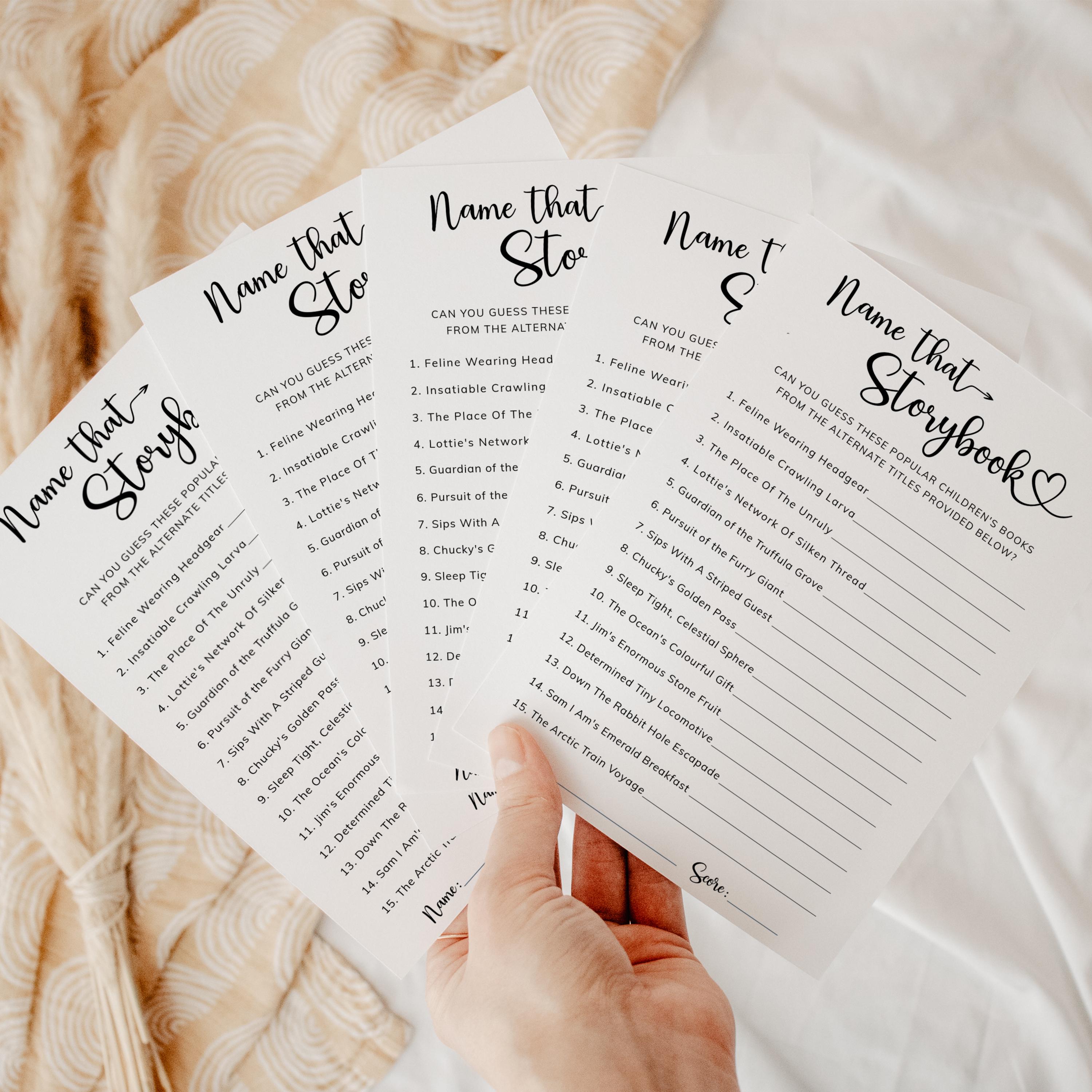 Name That Storybook Baby Shower Game, Alternate Titles Game, Minimal ...