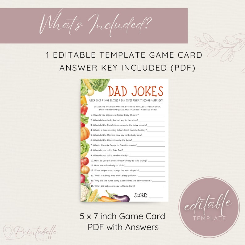Locally Grown Dad Jokes Trivia Game Template for Farmers Market Baby ...