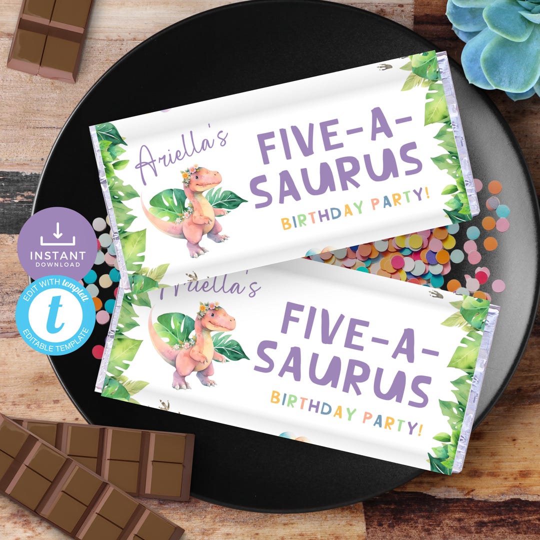 Five A Saurus Dinosaur Candy Bay Wrapper, 5th Birthday Party Favor ...