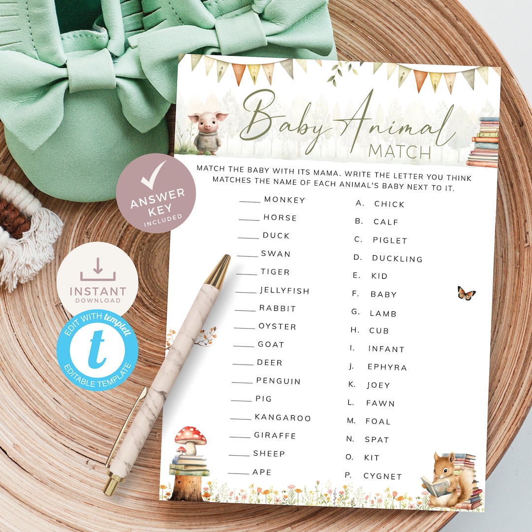 Baby Animal Match Up, A New Chapter Begins Baby Shower Game, Storybook ...