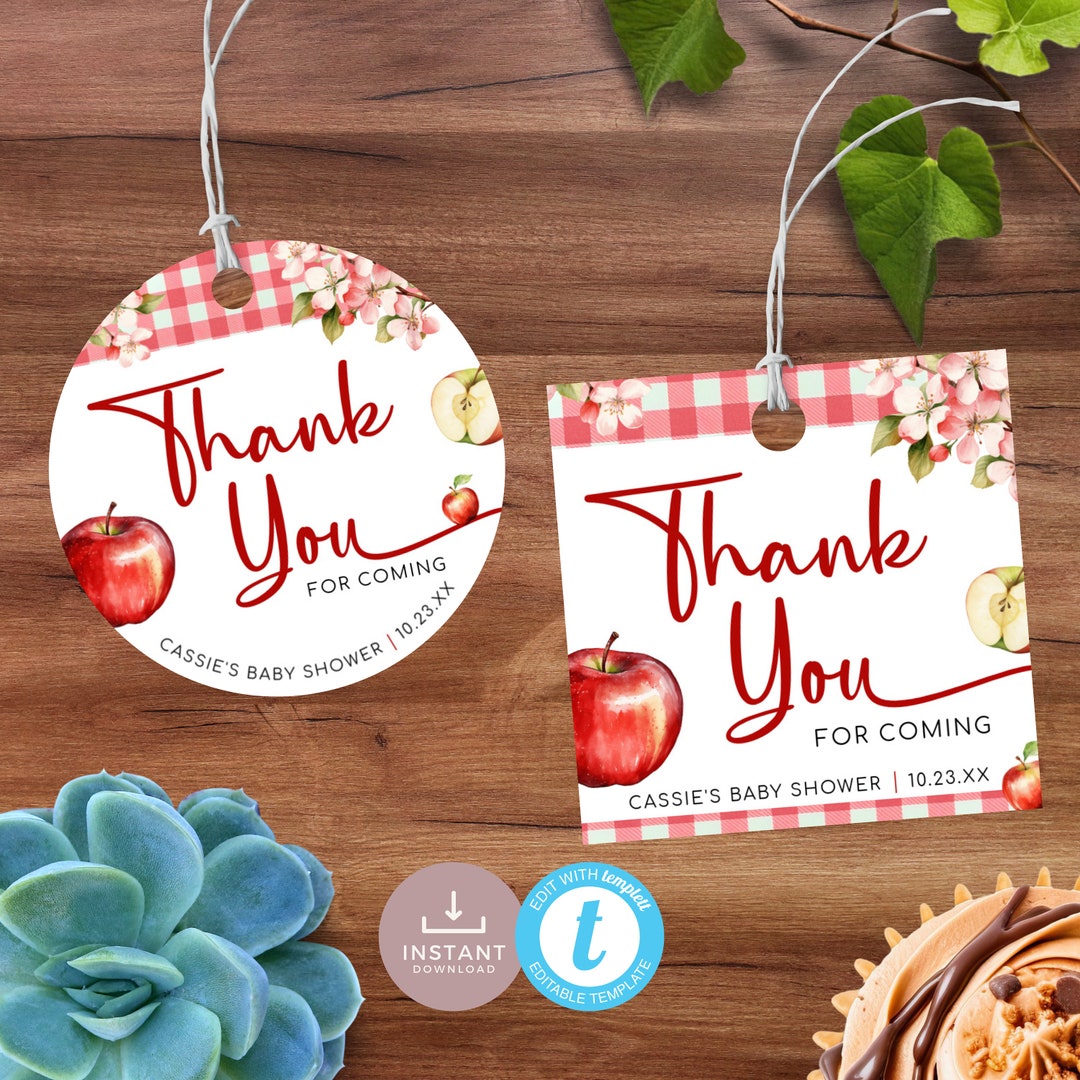 Apple Thank You Tags Square and Round, Apple of Our Eye Baby Shower ...