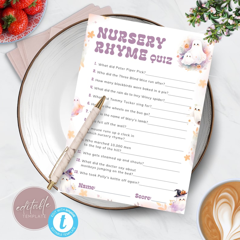 Nursery Rhyme Quiz With Answers: Little Boo Baby Shower Game (editable ...