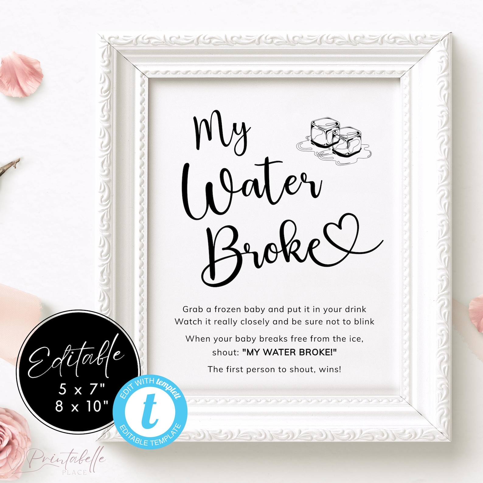 My Water Broke Baby Shower Game, Modern Baby Shower Game Sign, Ice Cube ...