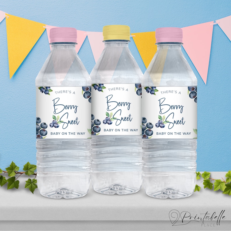 Berry Water Bottle Label, Blueberry Baby Shower Water Bottle Wrapper ...