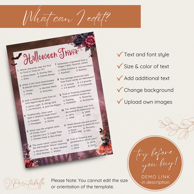 Halloween Trivia Game Printable, Witchy General Knowledge Quiz, Gothic ...