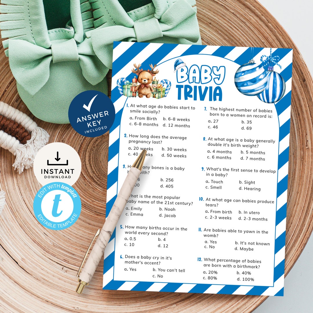 Merry Little Christmas Baby Trivia and Key, Ornament Baby Shower ...