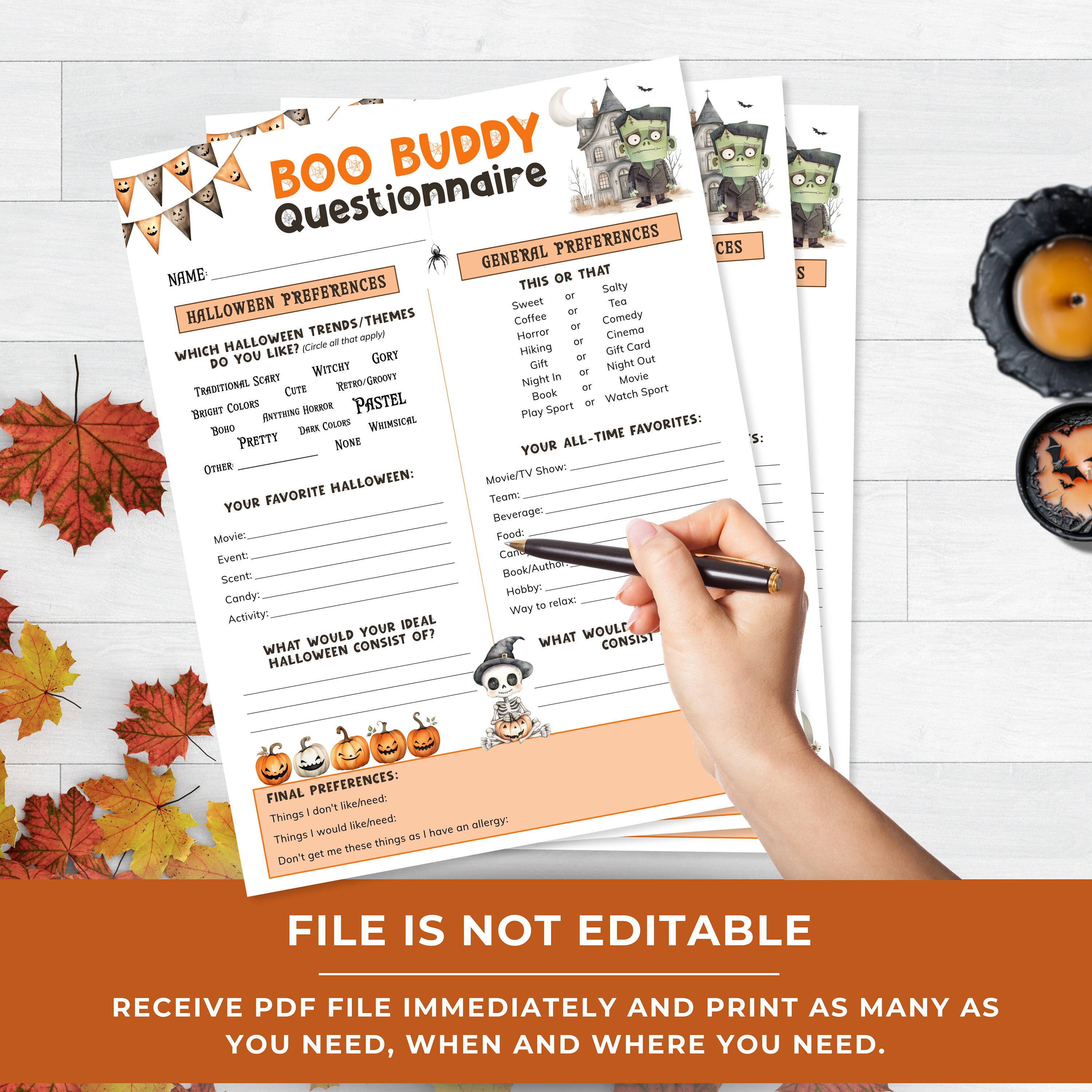 Boo Buddy Questionnaire, Halloween Questionnaire, Gift Exchange Survey ...