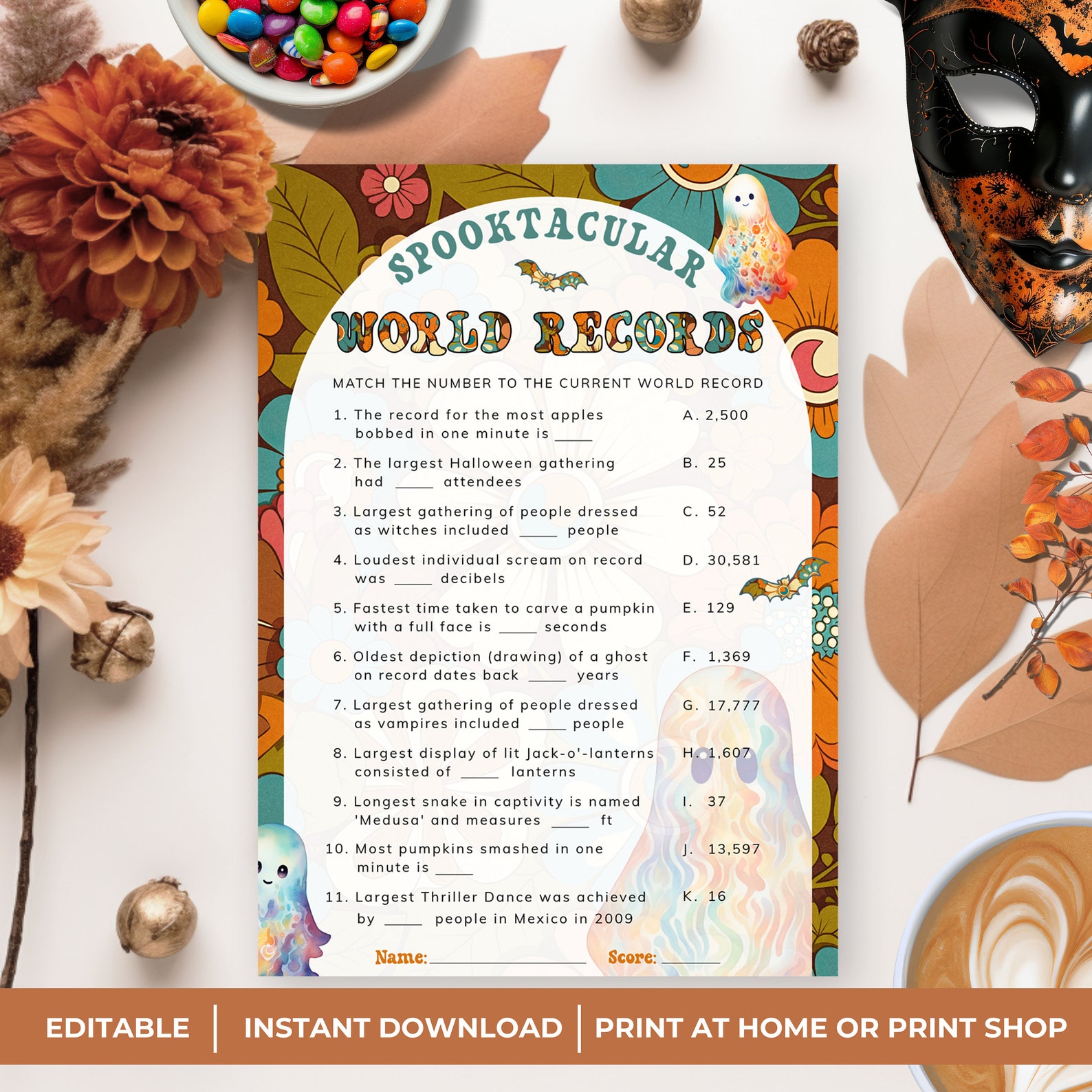 Retro Halloween World Records Matching Game, Groovy Ghosts Match the ...