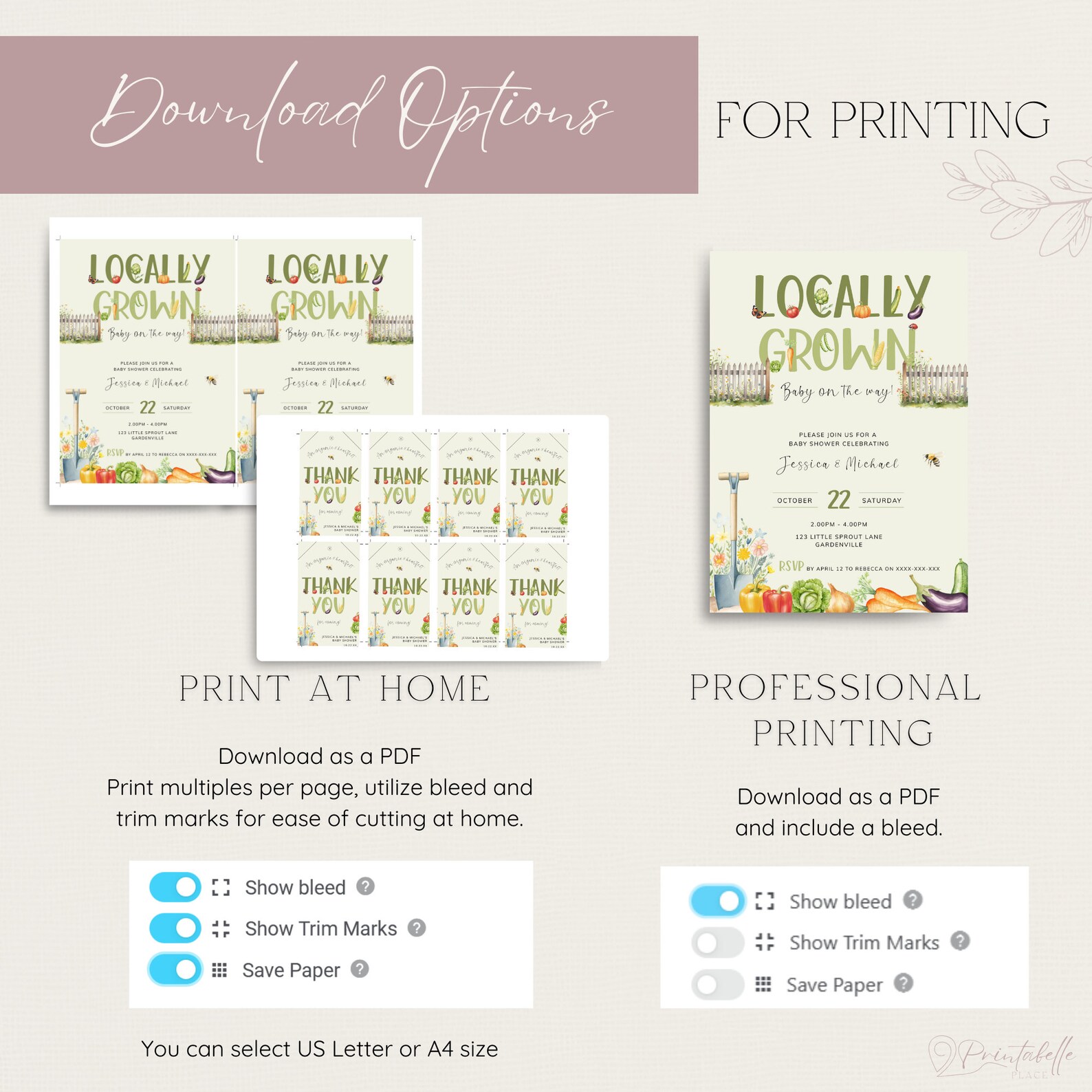 Locally Grown Baby Shower Bundle, Farmers Market Theme Pack in Sage ...