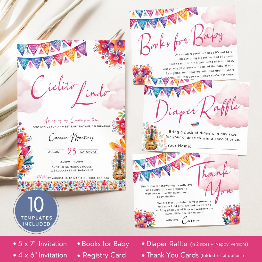 Cielito Lindo Baby Shower Invitation Bundle, Mexican Invite Set, Fiesta ...