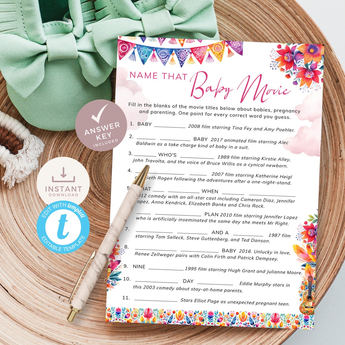 Cielito Lindo Name That Baby Movie Baby Shower Game, Fiesta Theme Film ...