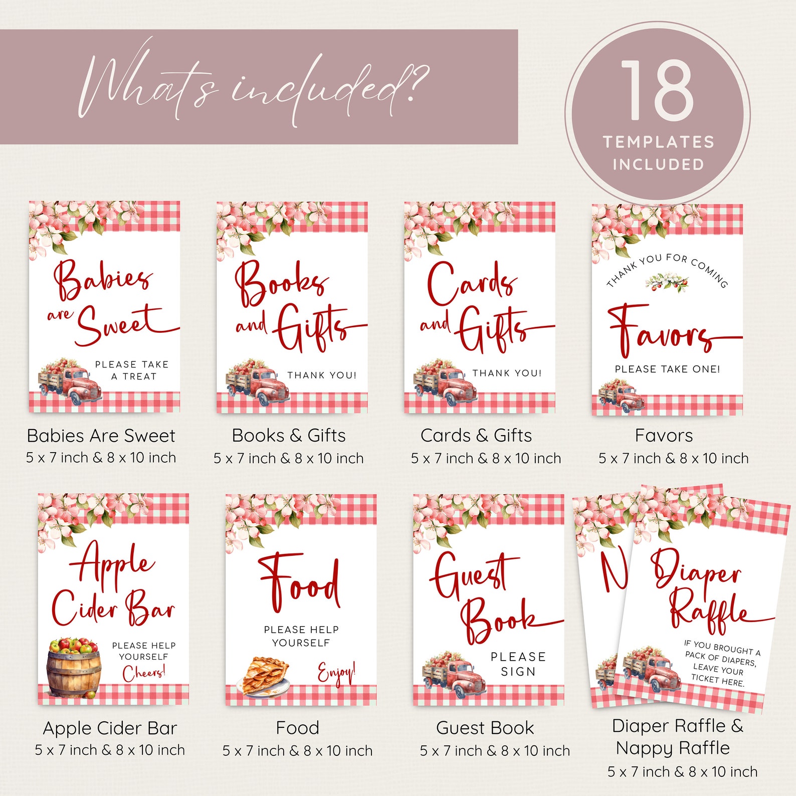 Apple of Our Eye Baby Shower Sign Bundle, Red Gingham Cottagecore Table ...