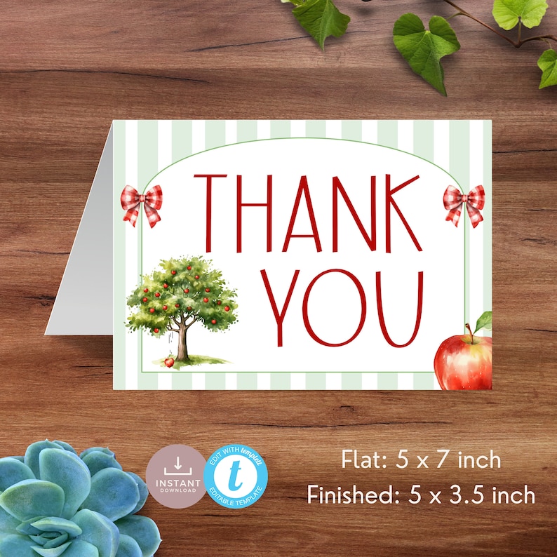 Apple Thank You Card Tent Fold, Apple Tree Baby Shower Note Card of ...