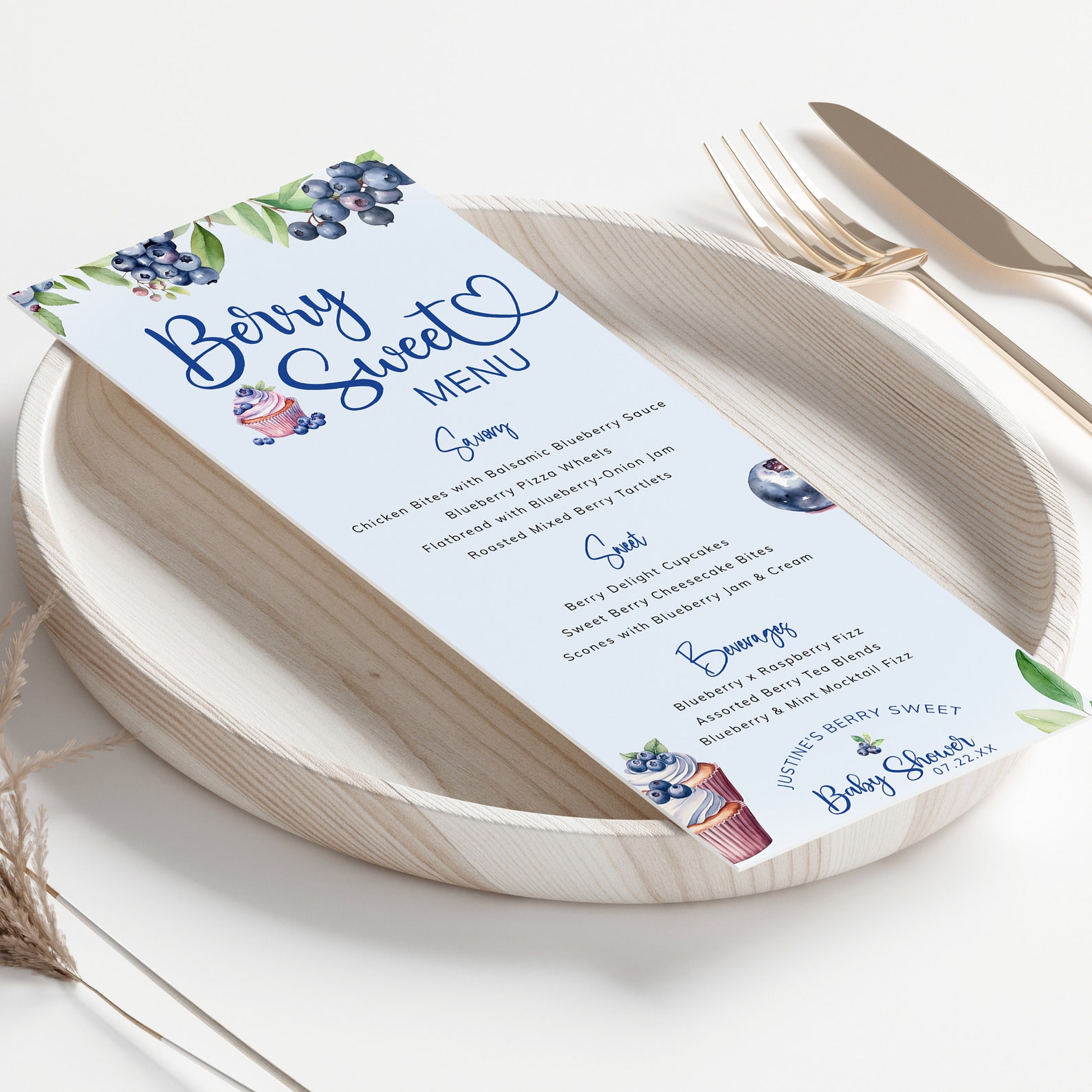 Berry Sweet Menu Template, Blueberry Themed Food and Drinks List ...