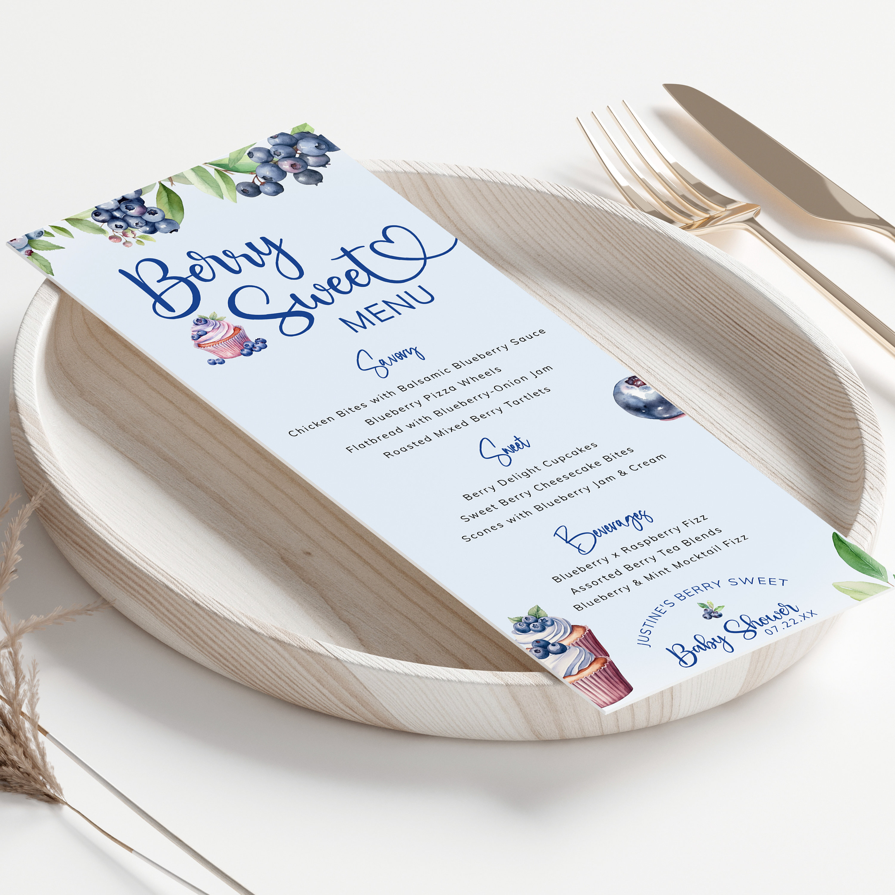 Berry Sweet Menu Template, Blueberry Themed Food and Drinks List ...