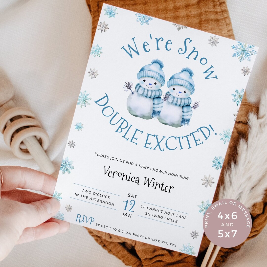 Winter Baby Shower Invitation Twin Boy. We're Snow Excited Double ...
