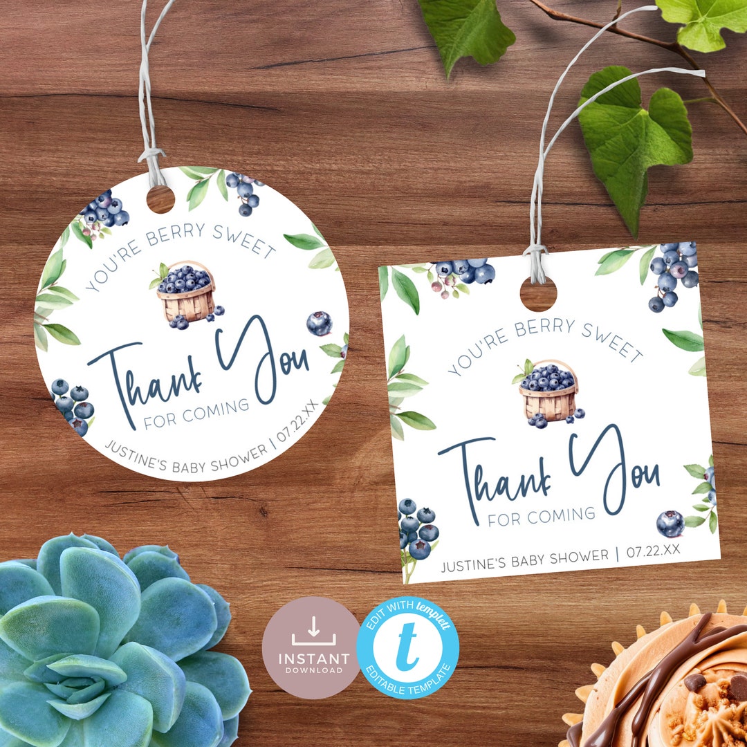 Blueberry Baby Shower Thank You Tags Round and Square, Berry Sweet ...