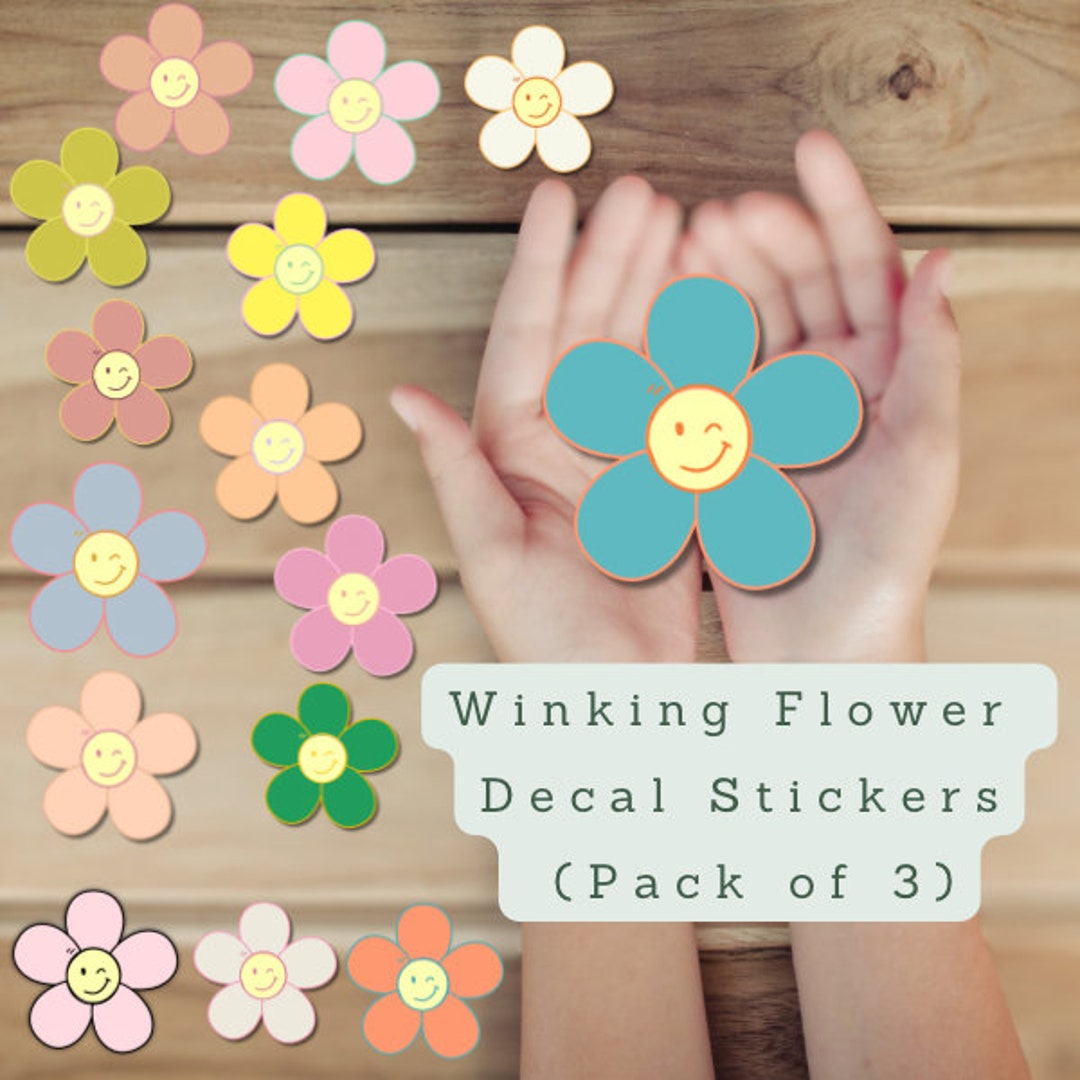 Blue Winking Flower Kiss-cut Decal Stickers pack of 3 Groovy, Retro ...